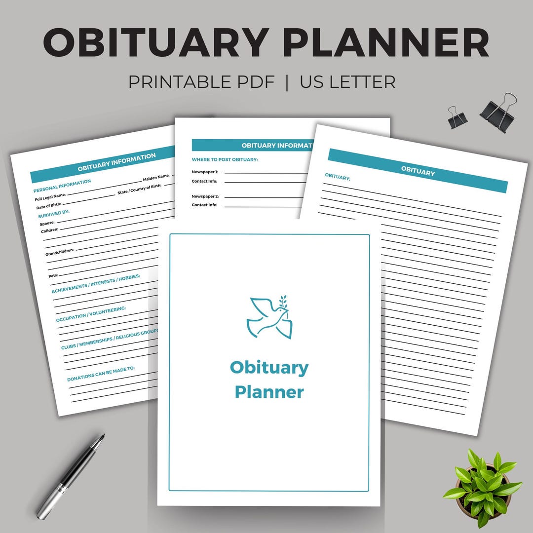 Obituary Planner, Obituary Template, Funeral Program, End of Life ...