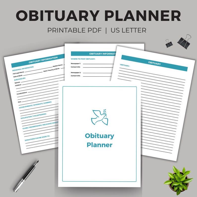 Obituary Planner, Obituary Template, Funeral Program, End of Life ...