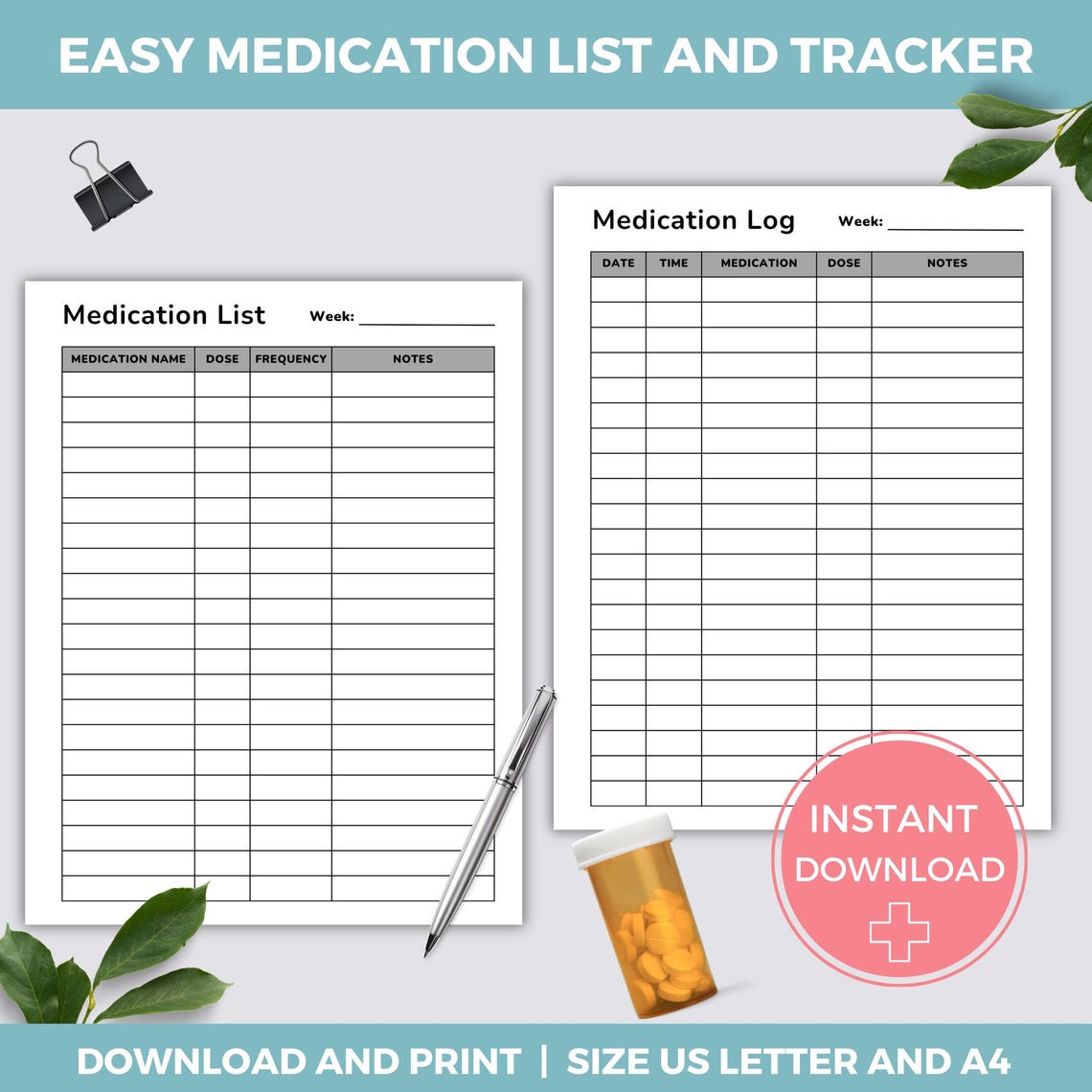 Medication Log Printable, Medication Tracker, Caregiver Medication Log ...