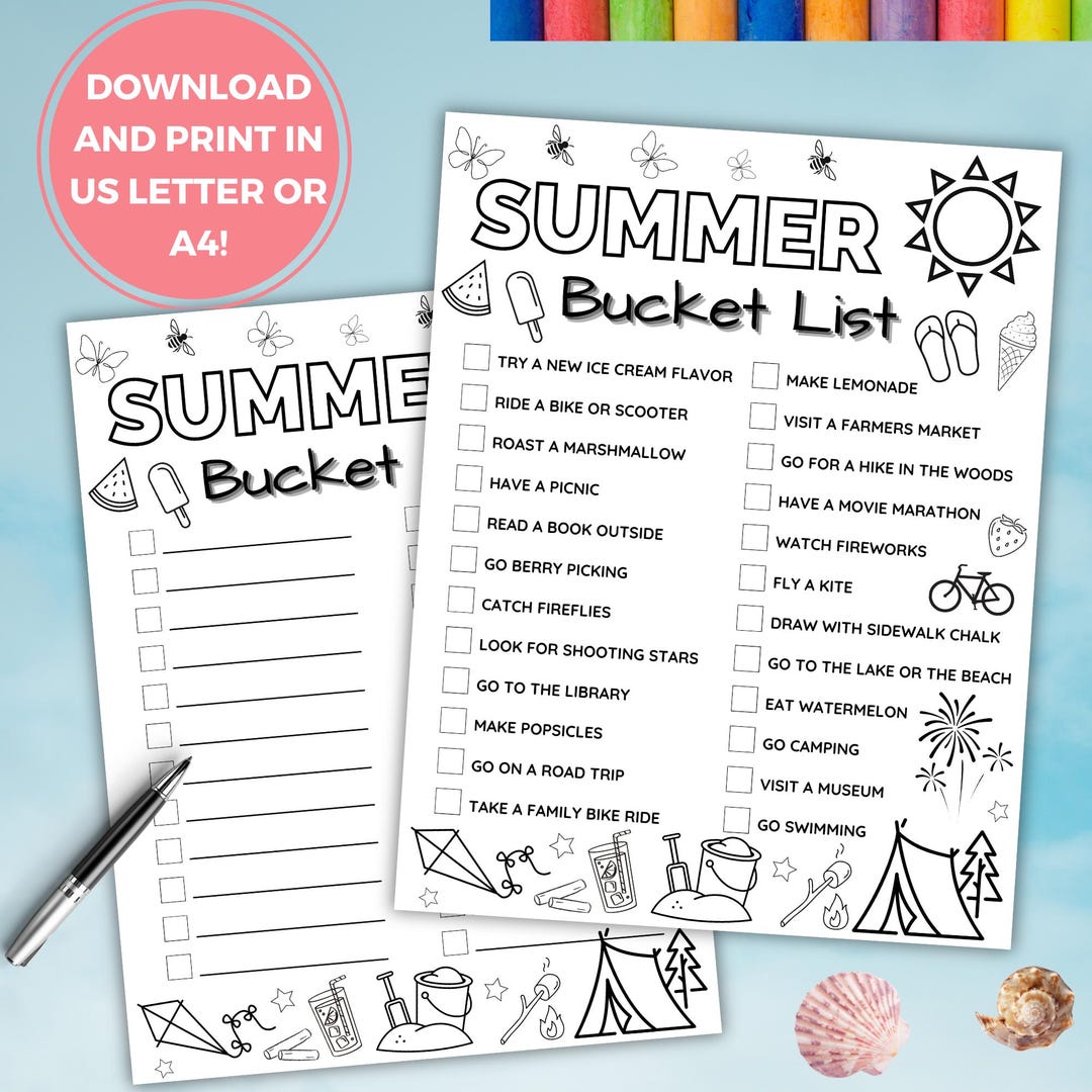 Printable Summer Bucket List, Summer Bucket List for Kids, 2025 Summer ...