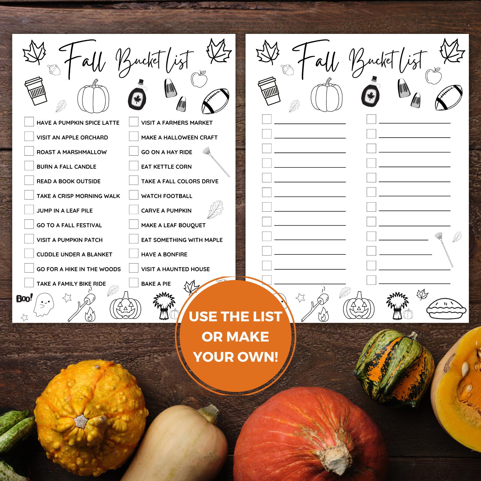 Fall Bucket List, Printable Fall Calendar, Fall Activities, Fall ...