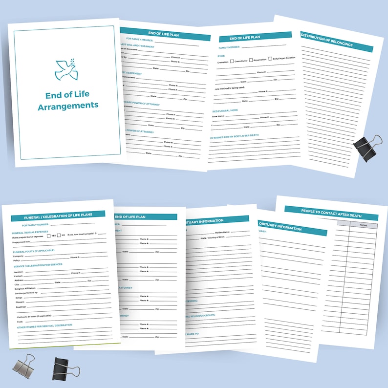 End of Life Planner Printable PDF, Emergency Binder, Fillable End of ...