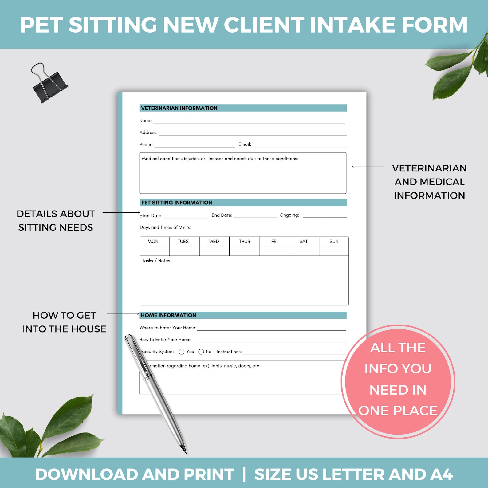 Pet Sitter Business Form, Pet Sitting Information Form, Dog Sitter New ...