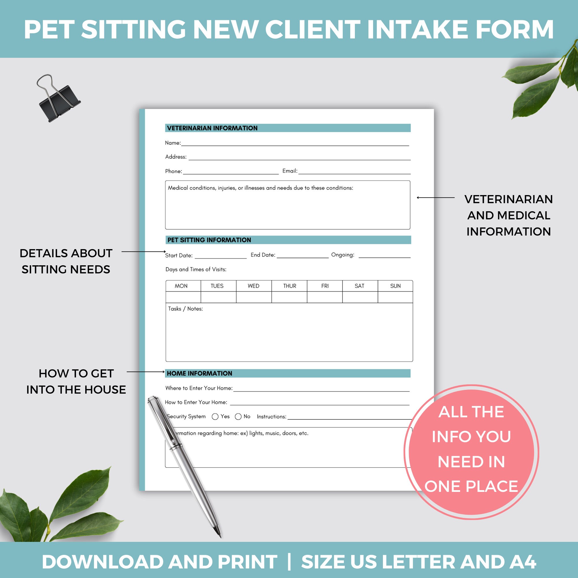 Pet Sitter Business Form, Pet Sitting Information Form, Dog Sitter New ...