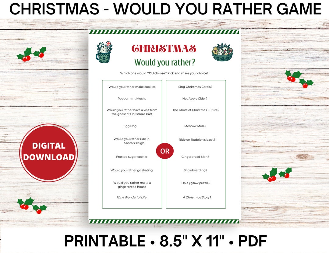Christmas Would You Rather Game - Printable Christmas Games, Printable ...