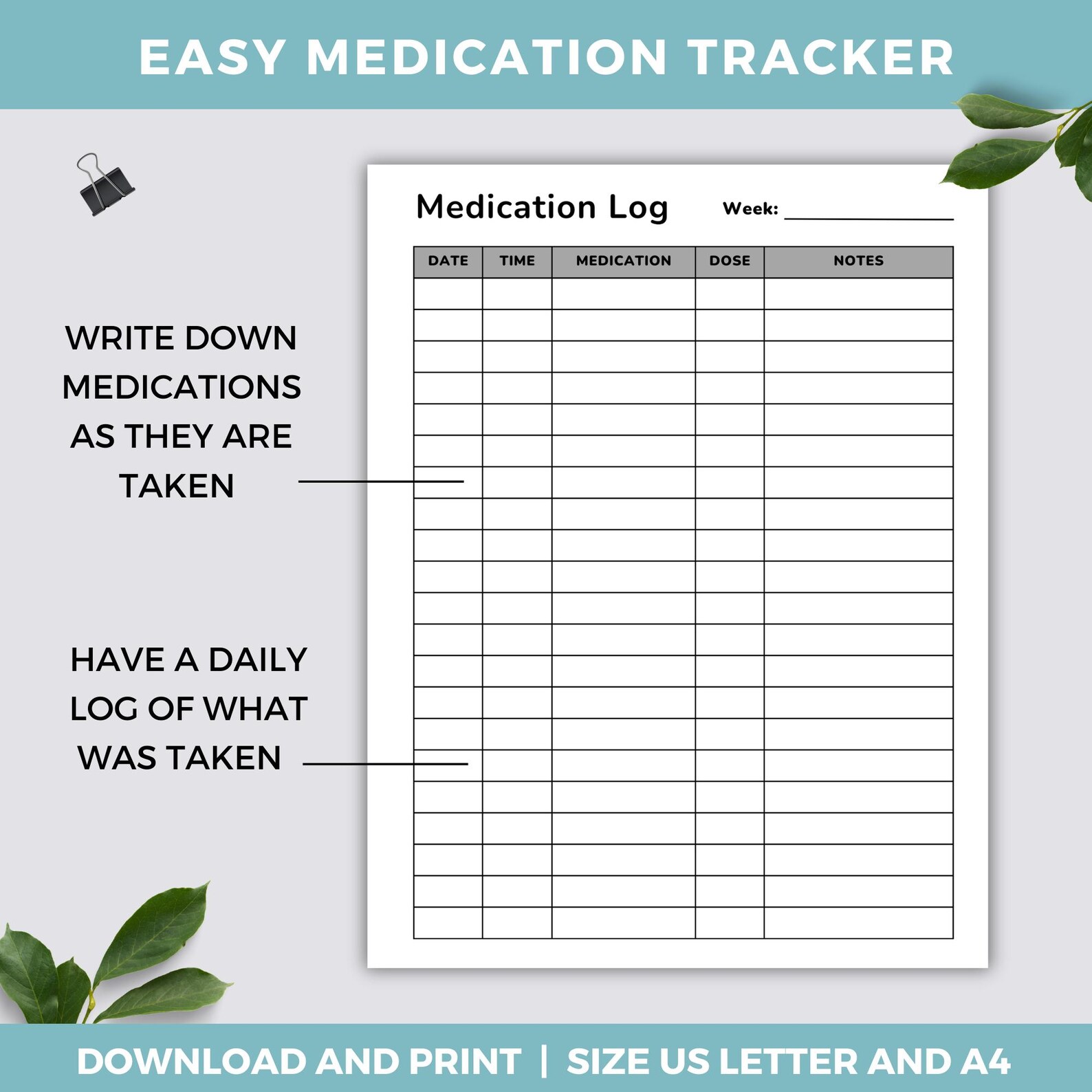 Medication Log Printable, Medication Tracker, Caregiver Medication Log ...