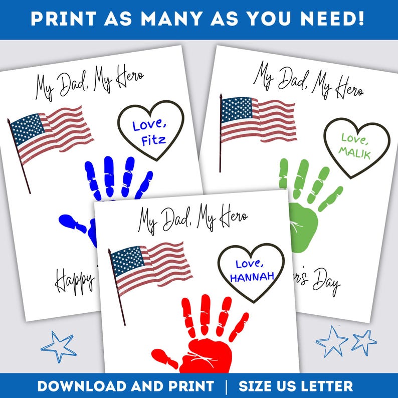 Father's Day Handprint Craft Printable Father's Day Card for Military ...