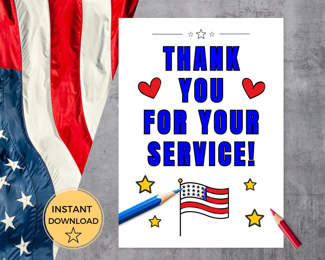 Veterans Day Thank You Card, Printable Veterans Day Card, Thank You for ...