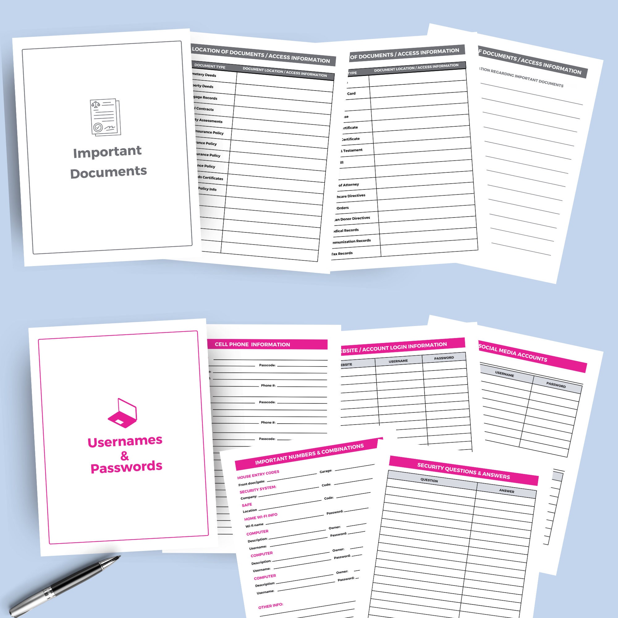 End of Life Planner Editable Printable PDF, Emergency Binder Fillable ...
