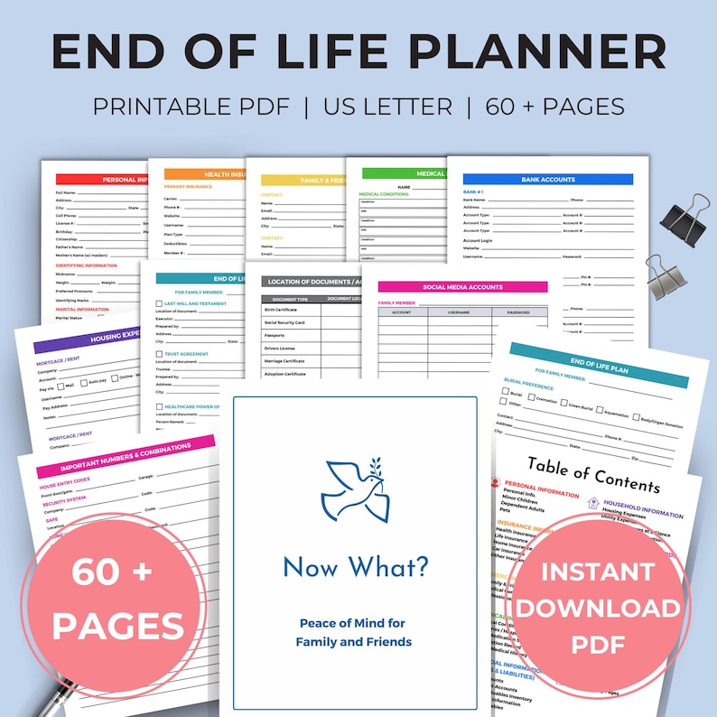 End of Life Planner Printable PDF, Emergency Binder, Fillable End of ...