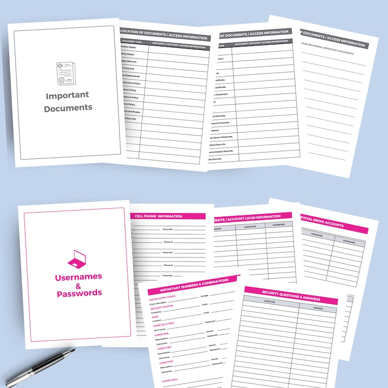 End of Life Planner Printable PDF, Emergency Binder, Fillable End of ...