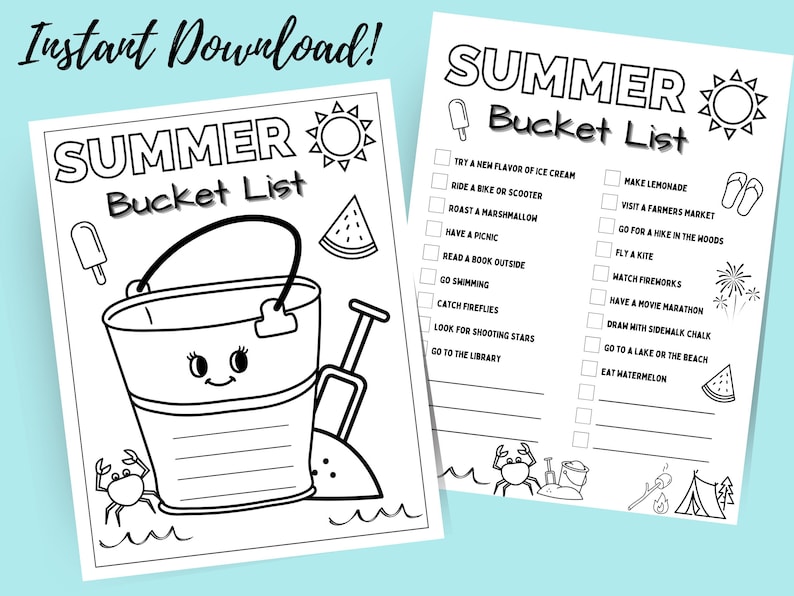 Kids Summer Printable, Summer Bucket List, Kids Summer Activities ...