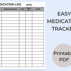 Easy Medication Log, Medication Tracker, Medication List Printable ...