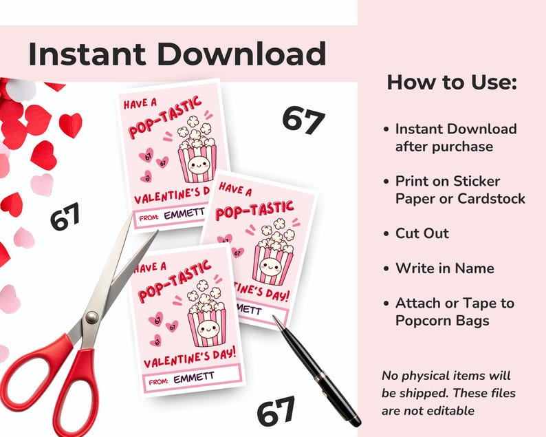 67 Printable Popcorn Valentines, Valentine Popcorn Labels, 67 Valentine ...