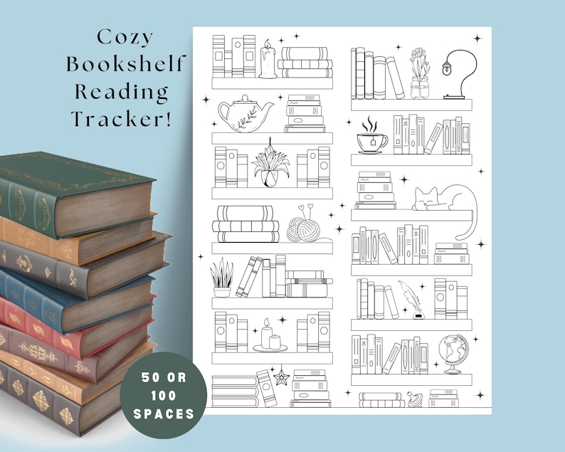 Bookshelf Reading Tracker, Reading Log, 100 Book Tracker, 50 Book ...