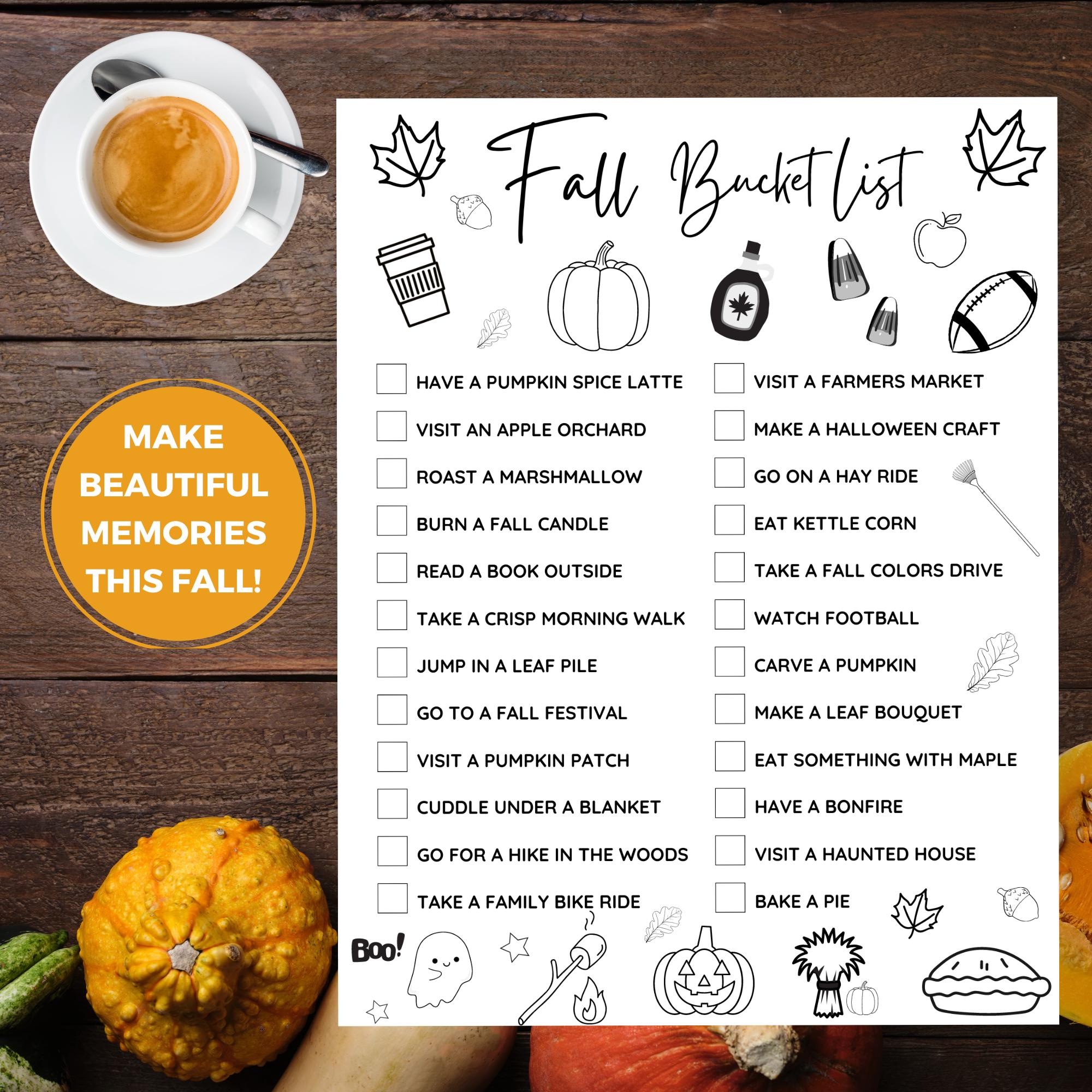 Fall Bucket List, Printable Fall Calendar, Fall Activities, Fall ...