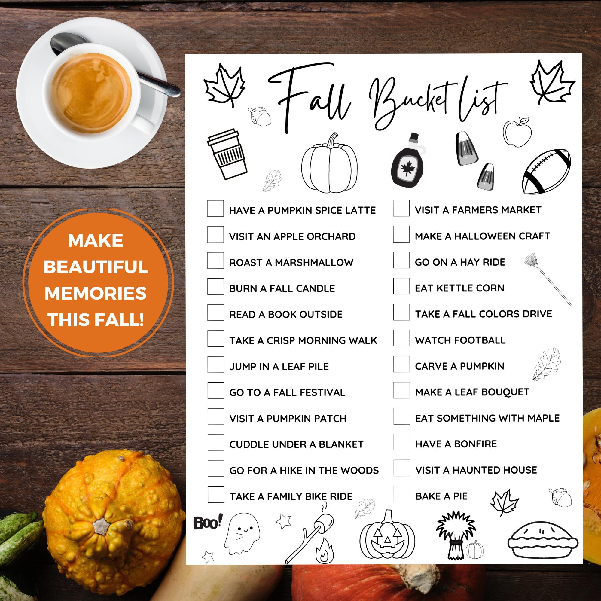 Fall Bucket List, Printable Fall Calendar, Fall Activities, Fall ...