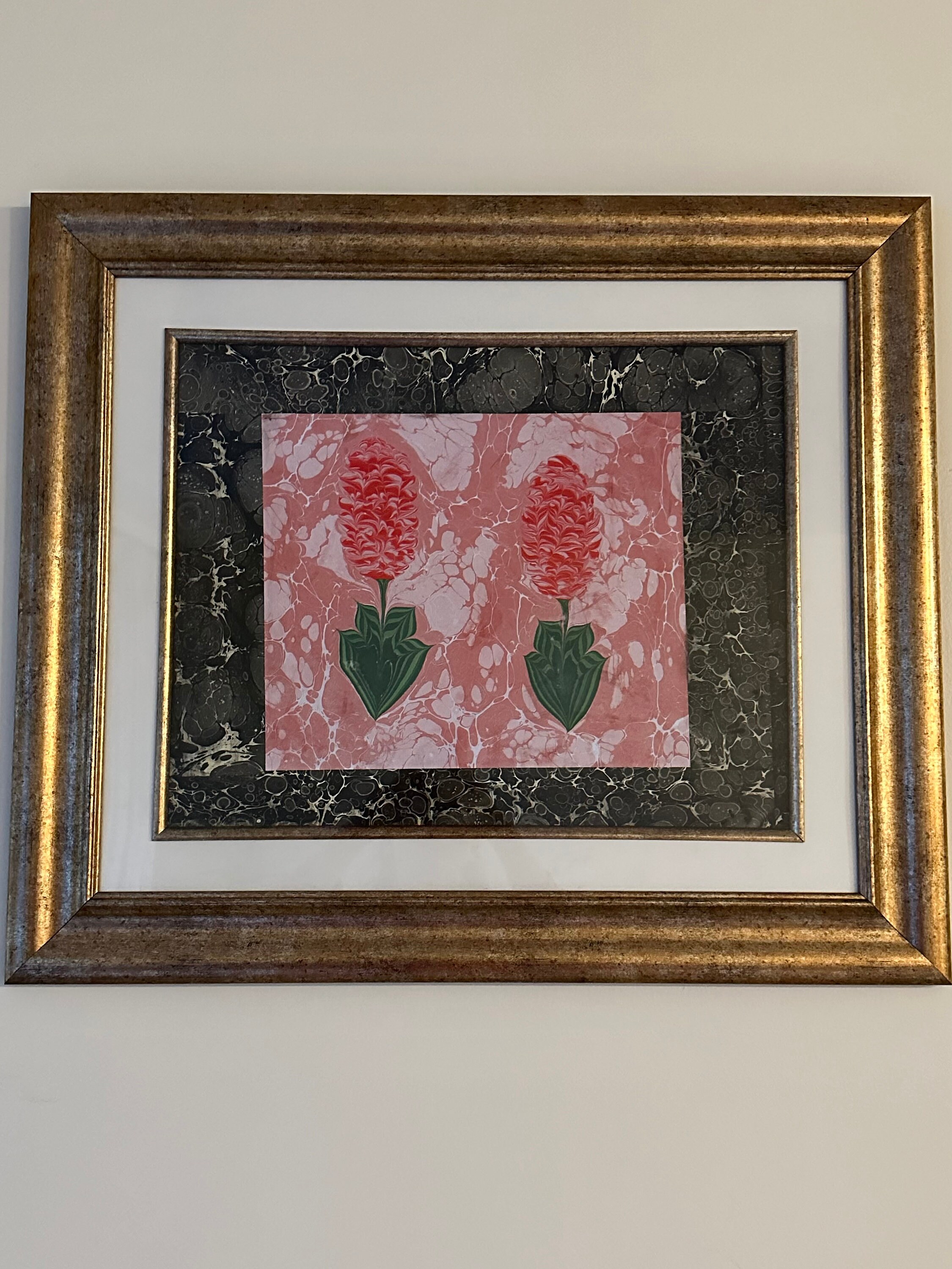 Original Two Red Hyacinth Marbling Traditional Ottoman Artwork - Etsy