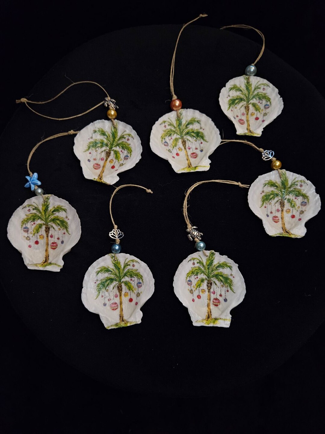 Coastal Christmas Ornament: Palm Tree Scallop Shell With Beads - Etsy