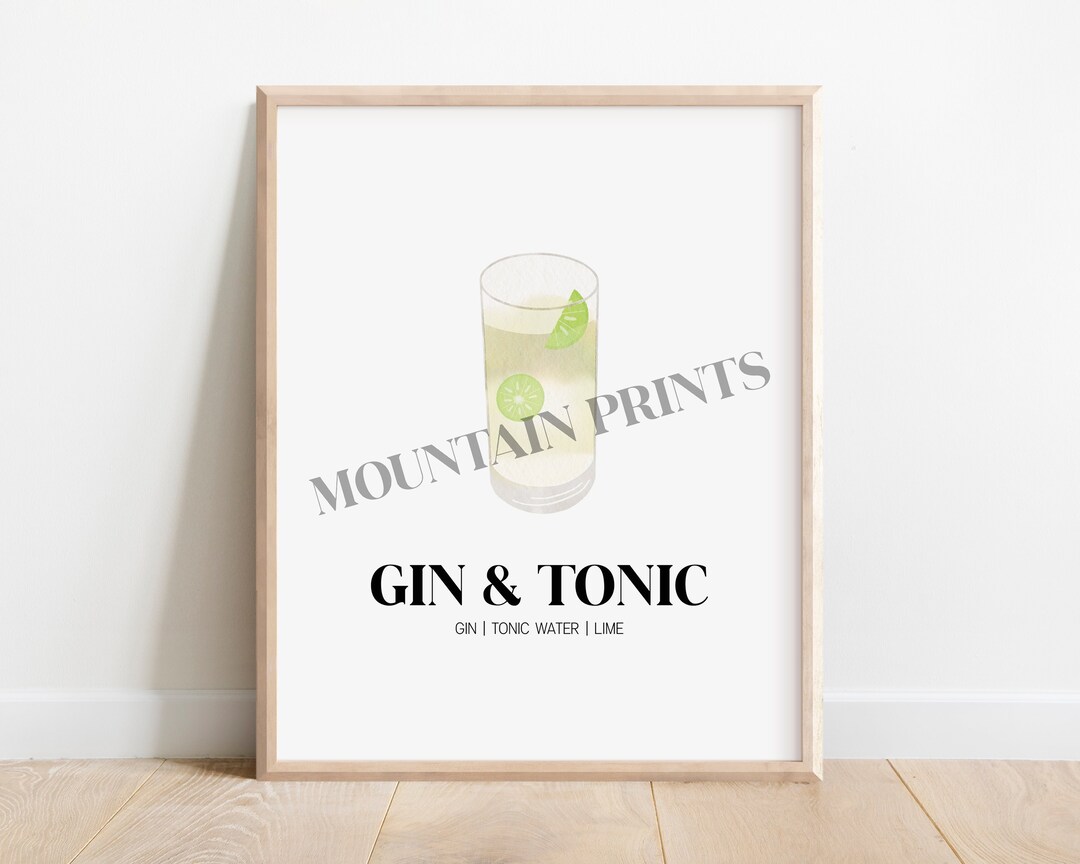 Gin & Tonic Watercolour Cocktail Artwork Digital Print (DIGITAL ...