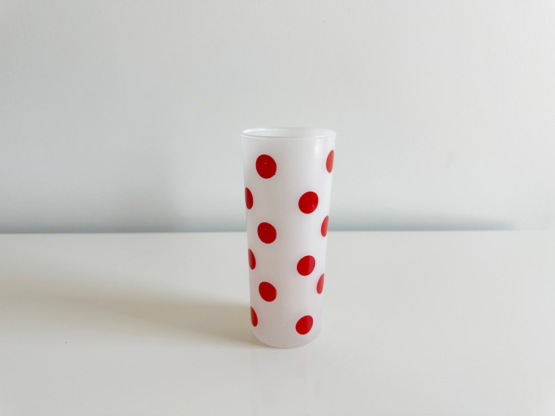Frosted Red Polka Dot Tom Collins Tall Glass Anchor Hocking USA Vintage ...