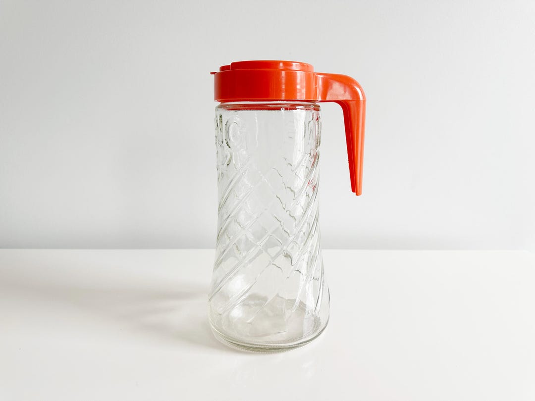 Retro Glass TANG Pitcher With Orange Plastic Lid and Handle by Anchor ...