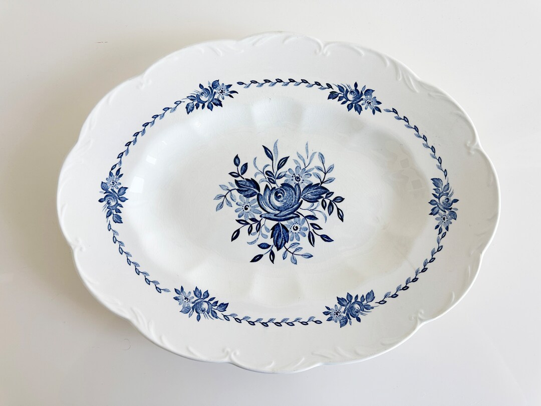 Dresden Blue English Ironstone Floral Oval Serving Platter J & G Meakin ...