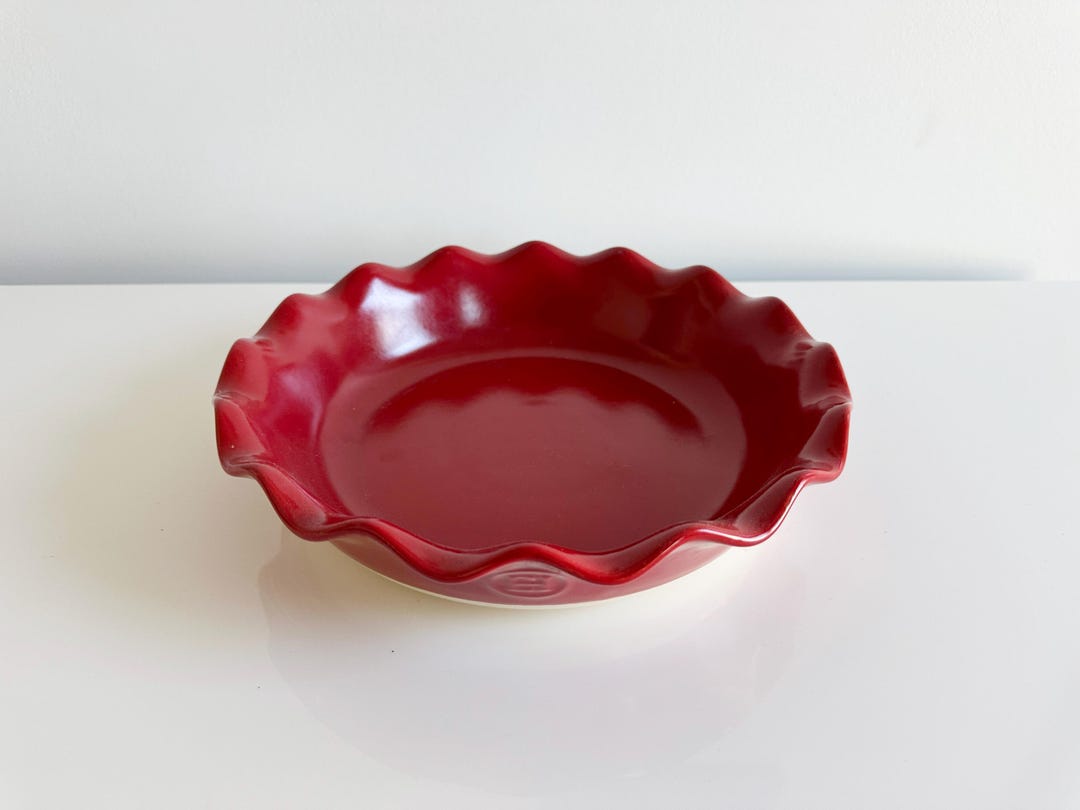 Emile Henry French Ceramic Artisan Ruffled Pie Dish Red Scalloped Pan ...
