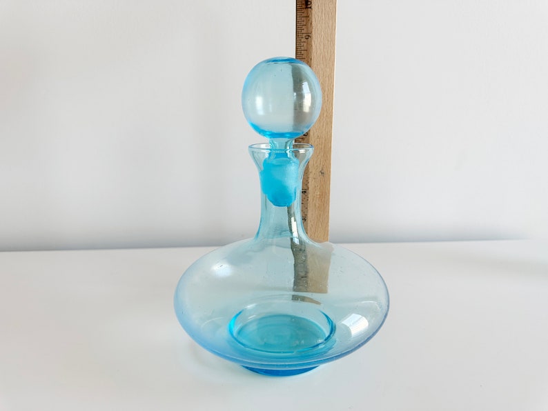 Turquoise Liquor Decanter Glass Bottle With 3 Glasses Grappa ...
