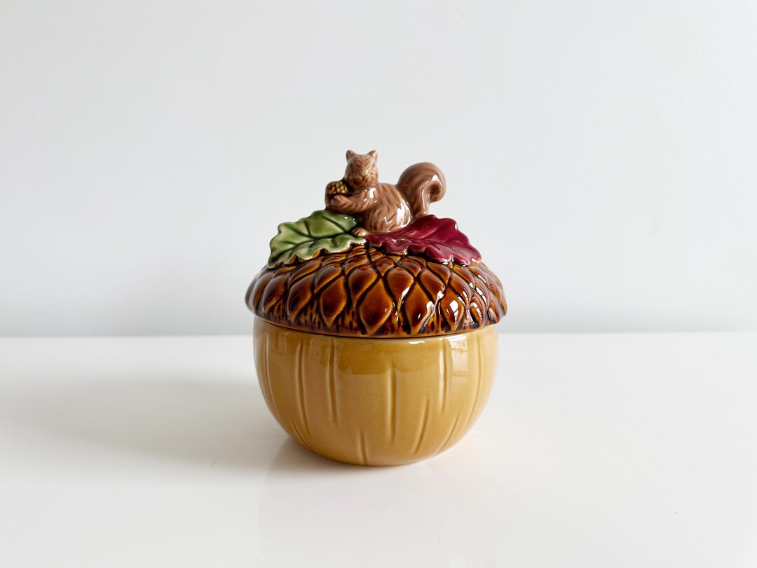 Acorn Ceramic Canister Nut Dish With Squirrel Handle Harvest Vintage - Etsy
