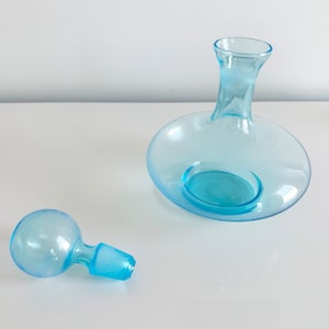 Turquoise Liquor Decanter Glass Bottle With 3 Glasses Grappa ...