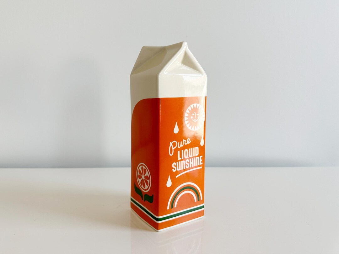 Pure Liquid Sunshine Retro Orange Juice Carton Ceramic Vase Bando ...