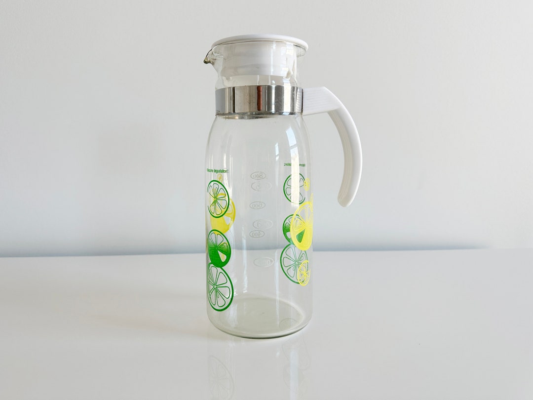 Lemon Lime Citrus Print Glass Carafe Juice Pitcher Welcome Degustation ...