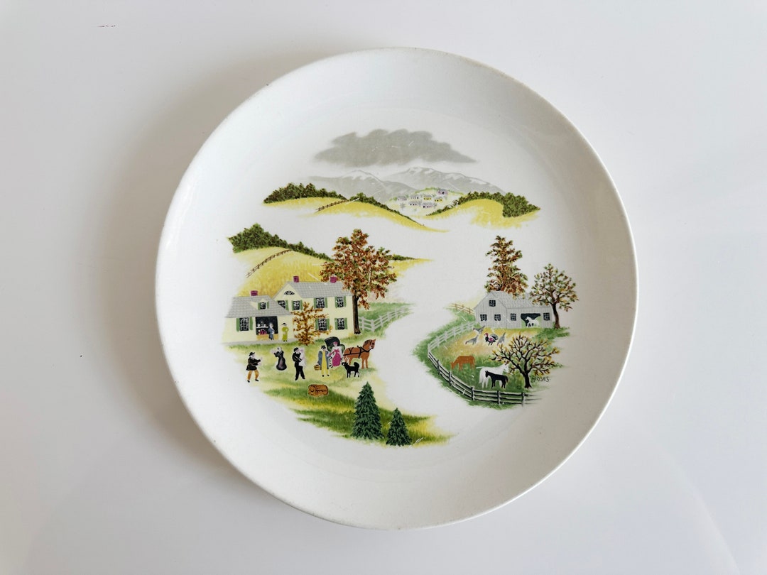 Grandma Moses Mid-century Dinner Plate by Crown Potteries Indiana USA ...