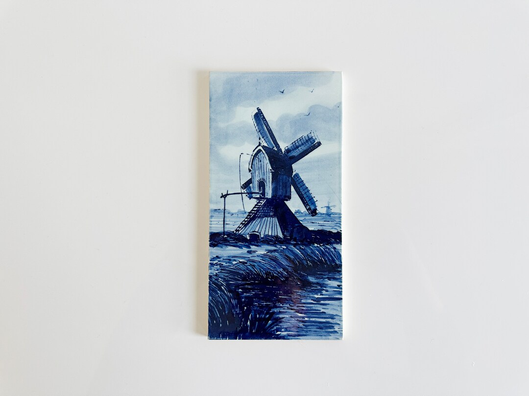Royal Delft Blue Windmill Dutch Hand-painted Art Tile 8" X 4" Holland ...