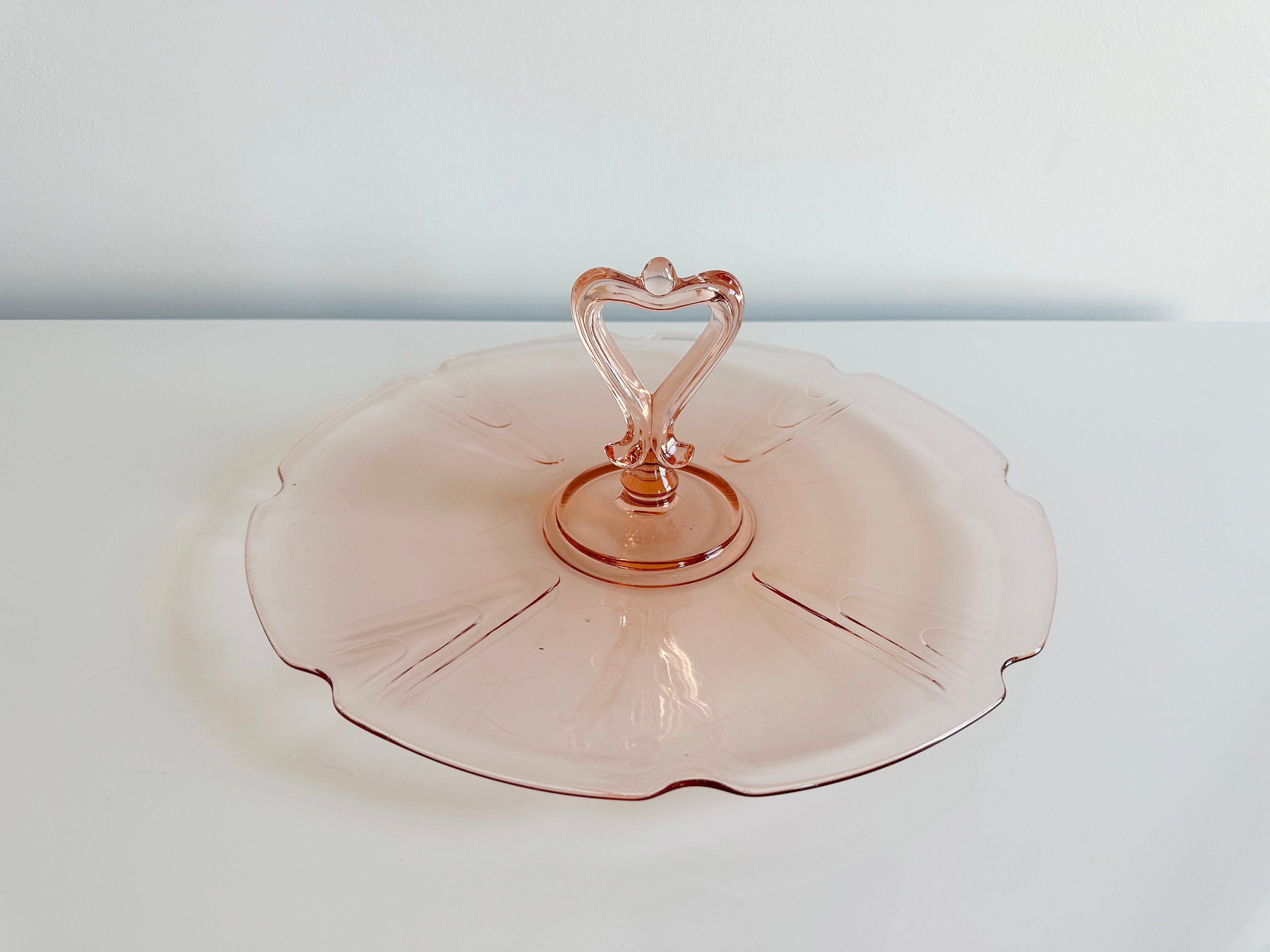Pale Pink Depression Glass Tray With Heart Center Handle Vintage - Etsy
