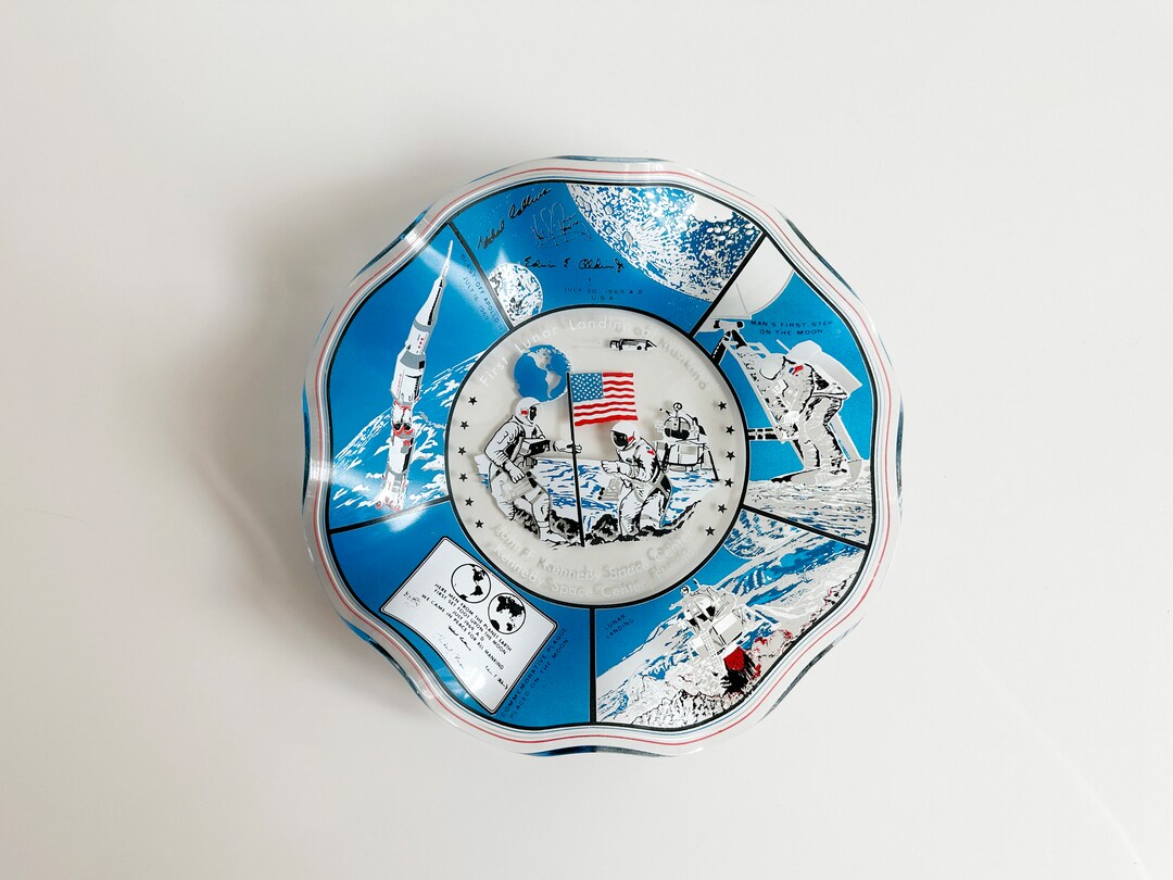 Apollo Lunar Landing Commerative Souvenir Ruffled Glass Dish Vintage ...