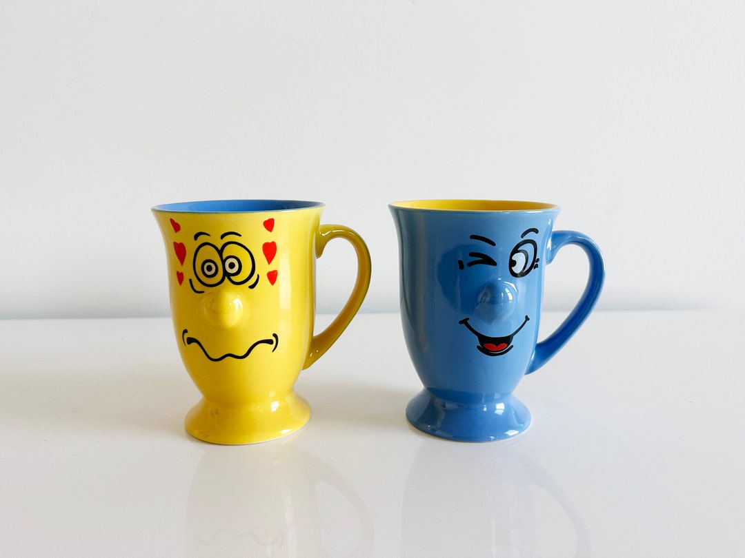 Dolce Vita Set of 2 Funny Face Coffee Mugs Smiley Face Anthropomorphic ...