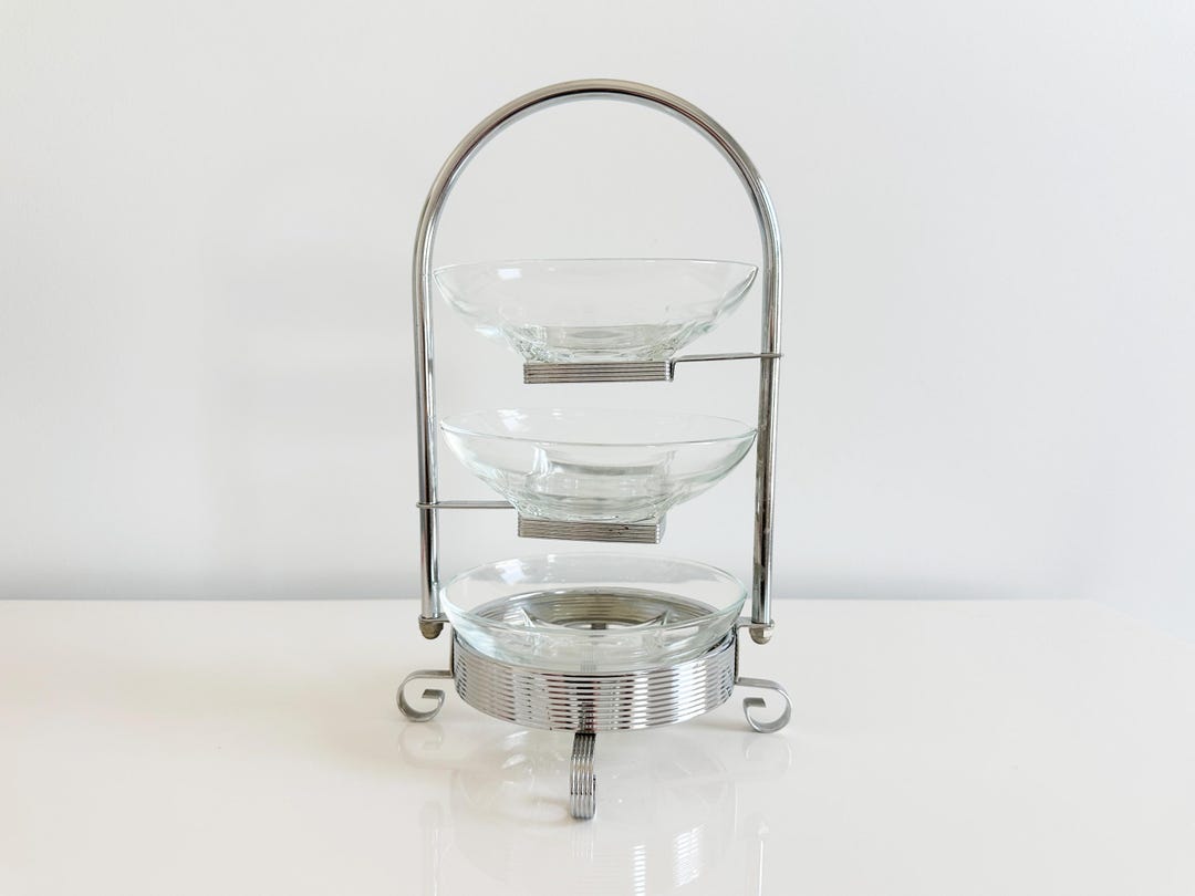 Hazelware Simplicity 3 Tier Colony Glass Square Bowl Art Deco Chrome ...