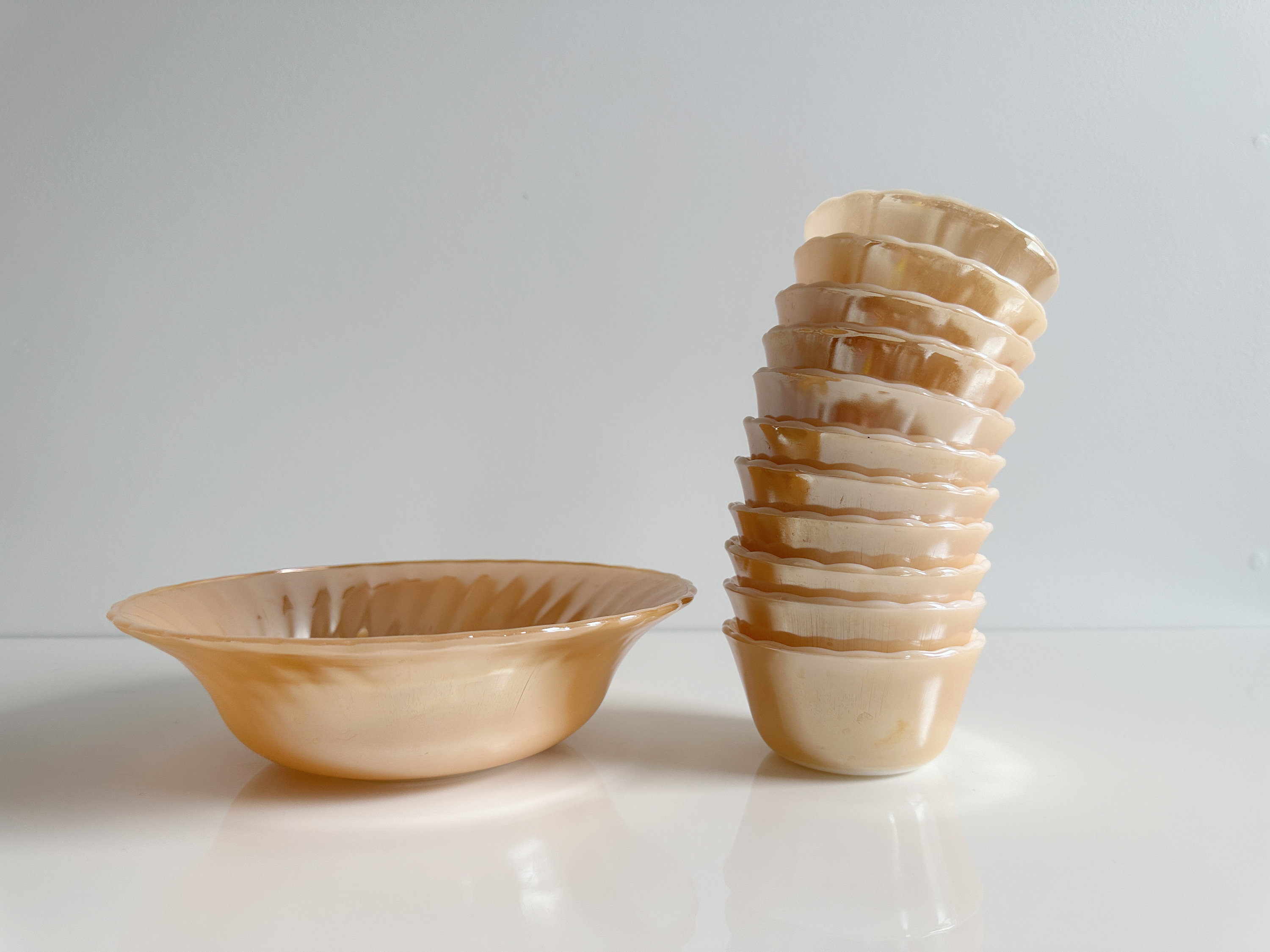 Set of 11 Fire King Lustre Ware Copper Tint Glass Custard Dishes by ...