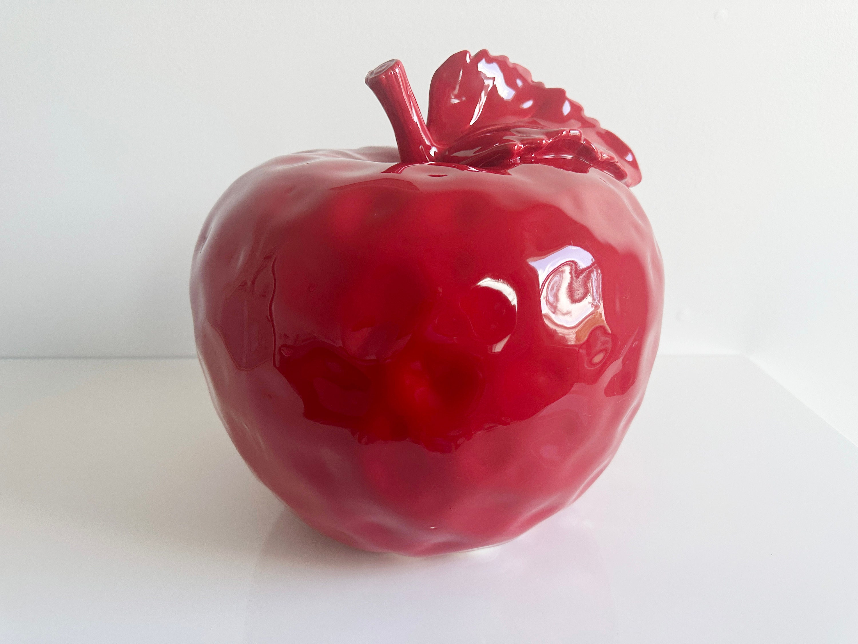 Giant Glossy Red Apple With Stem and Leaf Vintage - Etsy