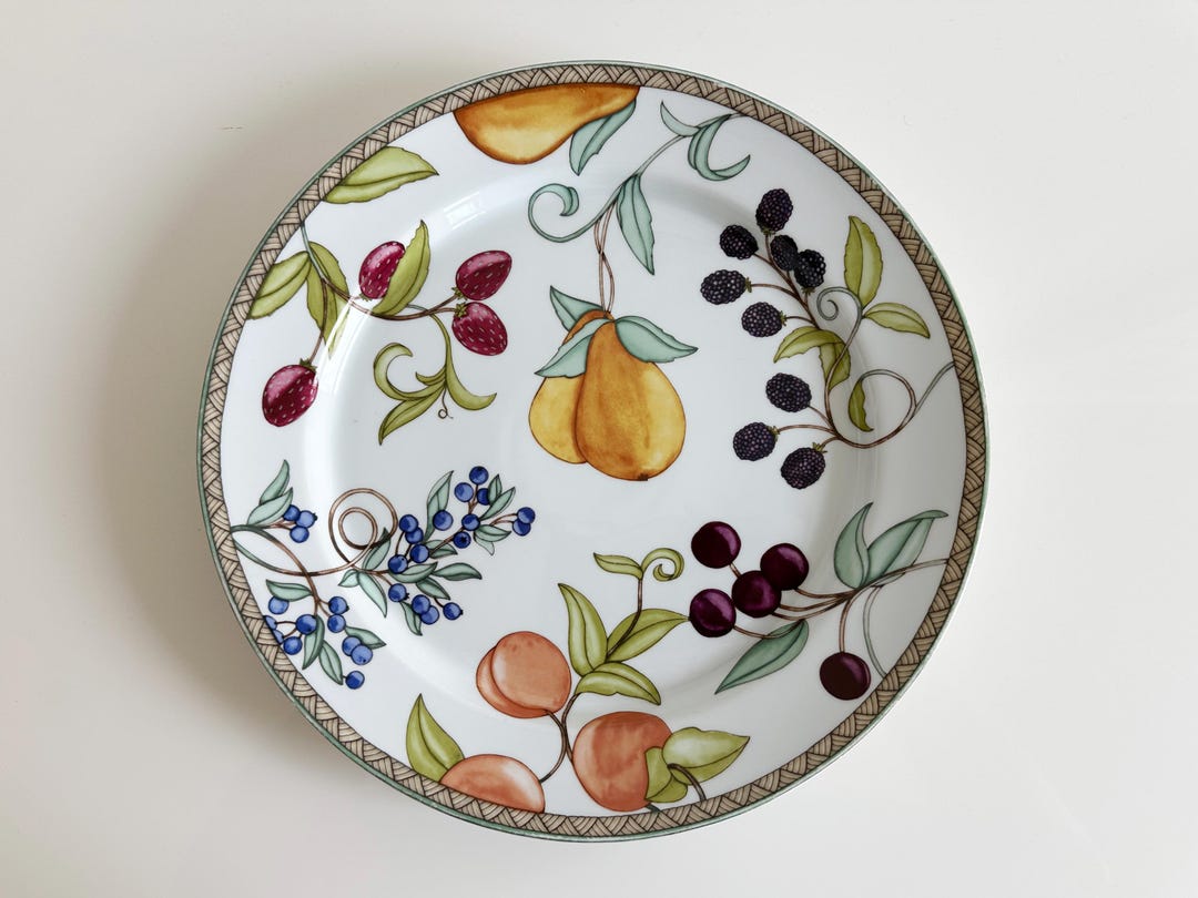 Umbrian Fruit Dinnerware Dinner Plates & Low Soup Bowls, Mugs by Dansk ...