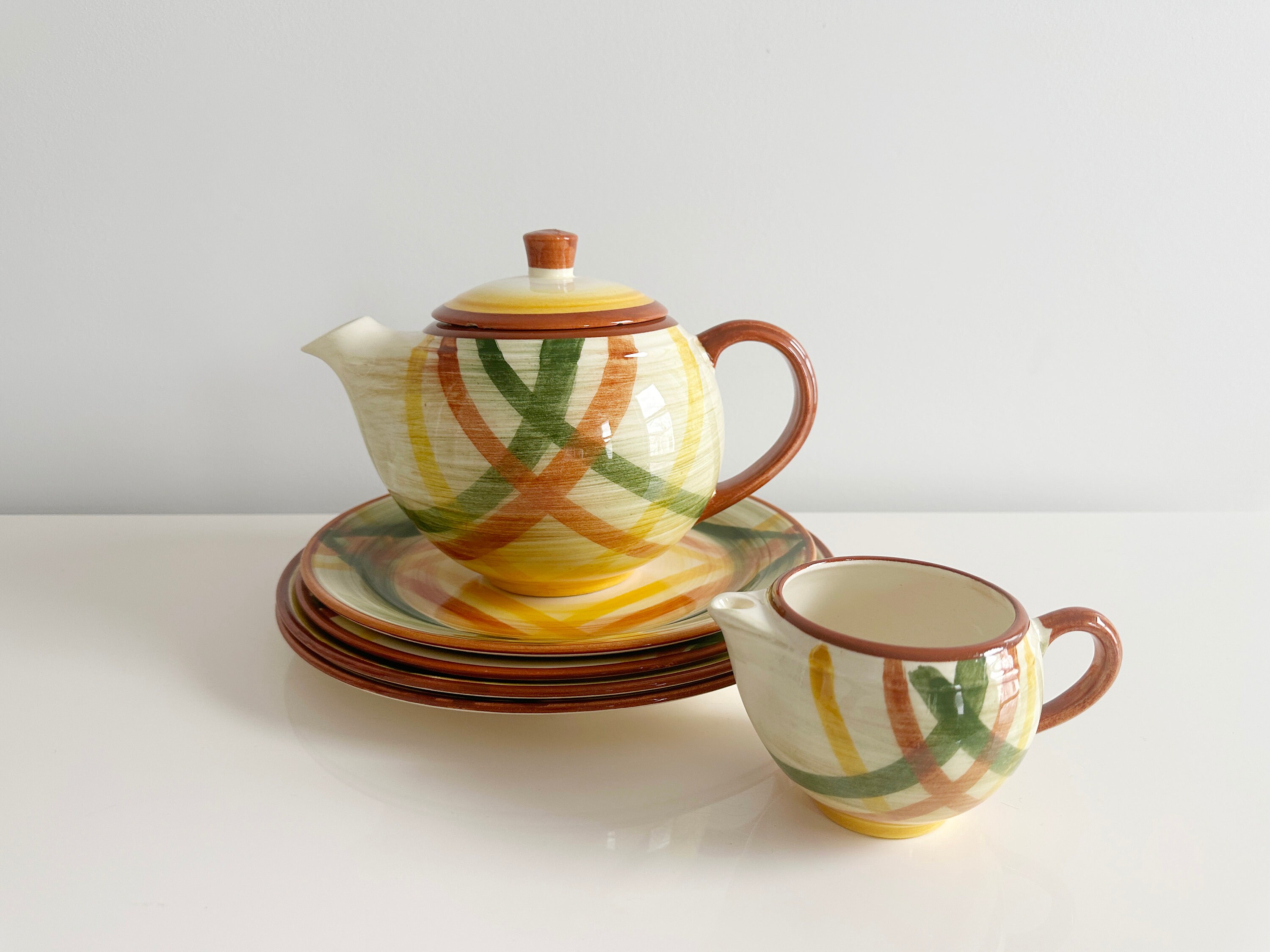 Vernonware Homespun Hand Painted Dinnerware Teapot Plates Creamer by ...