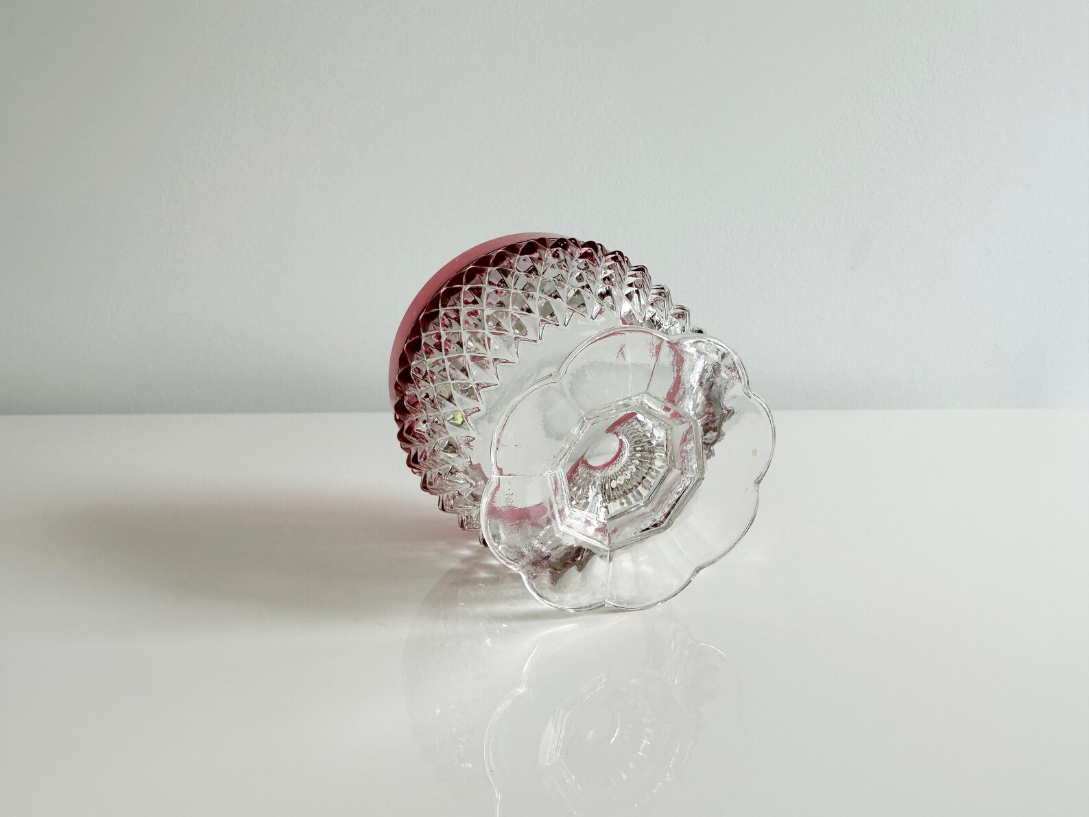 Diamond Point Ruby Red Flashed Creamer & Open Sugar by Indiana Glass ...