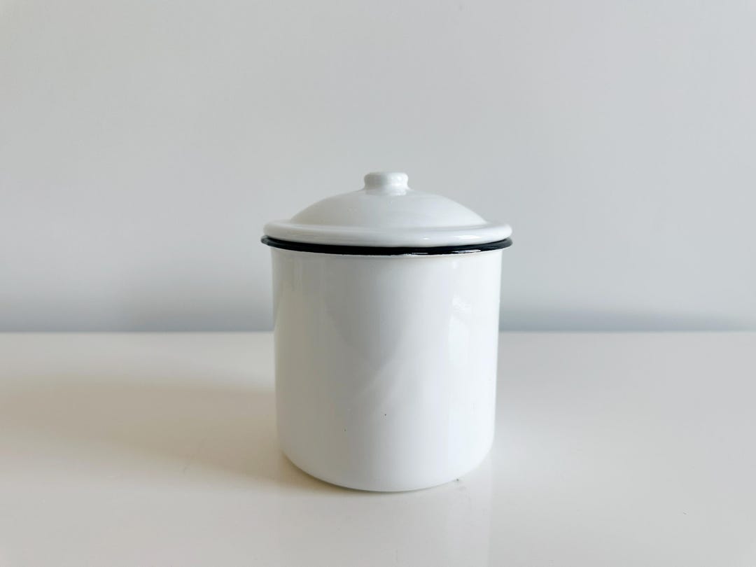 White Enamel Steel Farmhouse Enamelware Container With Lid Vintage - Etsy