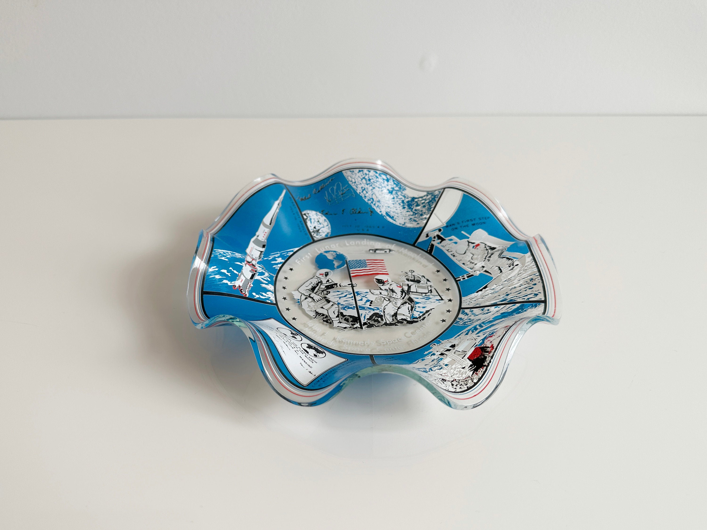 Apollo Lunar Landing Commerative Souvenir Ruffled Glass Dish Vintage ...