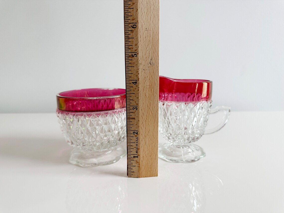 Diamond Point Ruby Red Flashed Creamer & Open Sugar by Indiana Glass ...