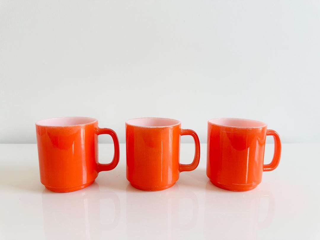 Retro Bright Orange Milk Glass Coffee Mugs Vintage - Etsy
