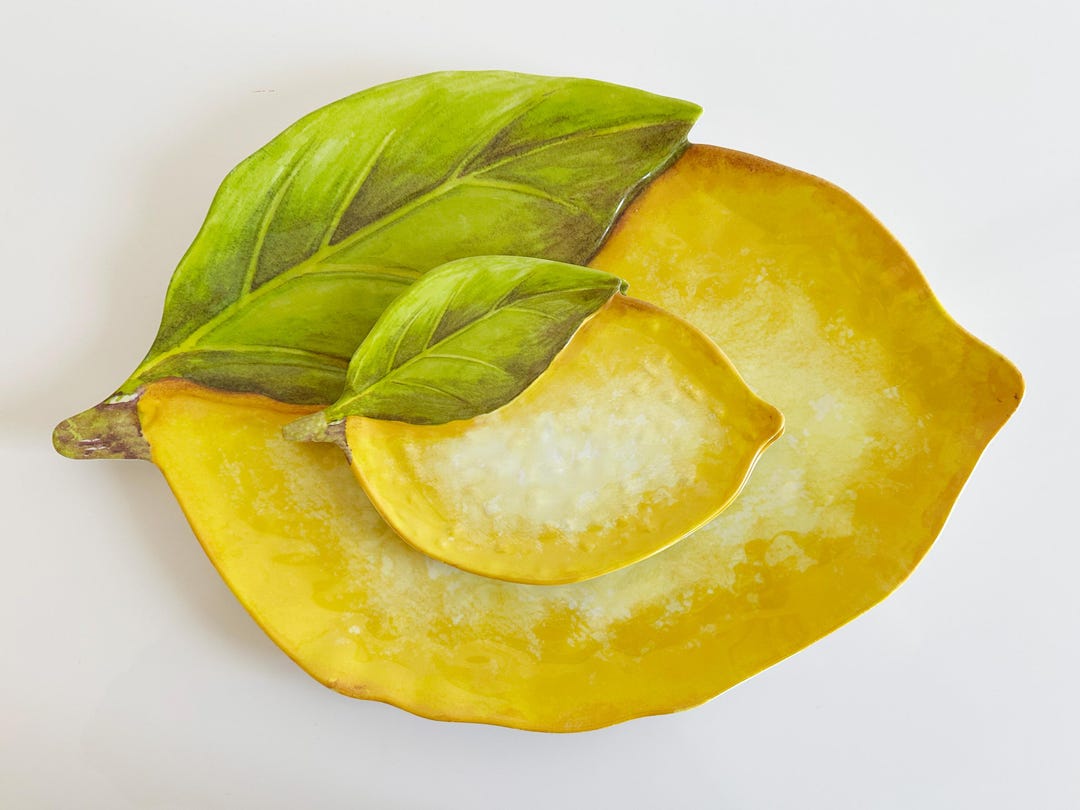 Lemon Shaped Platter & Small Melamine Plates Yellow Citrus Fruit Dishes ...