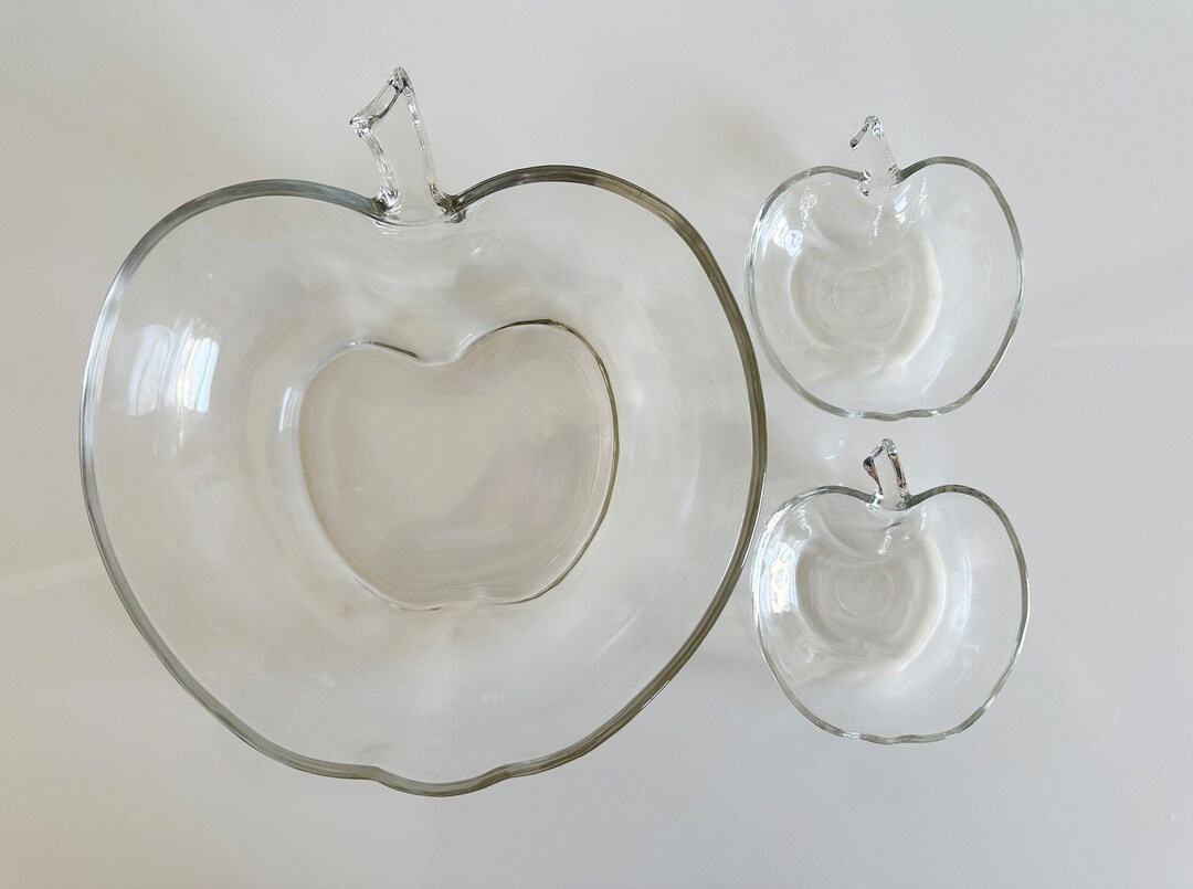 Orchard Clear Glass Apple Shaped Dinnerware by Hazel Atlas USA Vintage ...